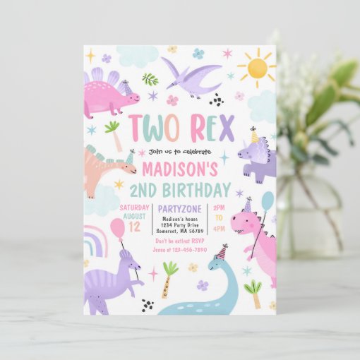 Dinosaur Two Rex 2nd Birthday Party Invitation | Zazzle