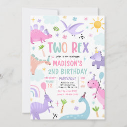 Dinosaur Two Rex 2nd Birthday Party Invitation | Zazzle