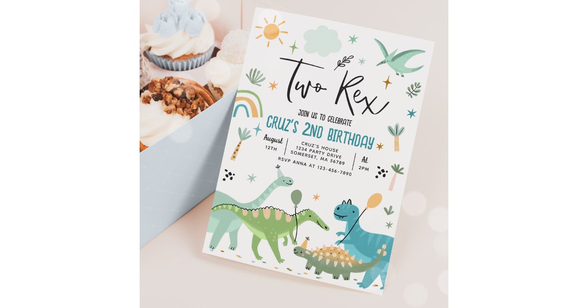 Dinosaur Two Rex 2nd Birthday Party Invitation | Zazzle