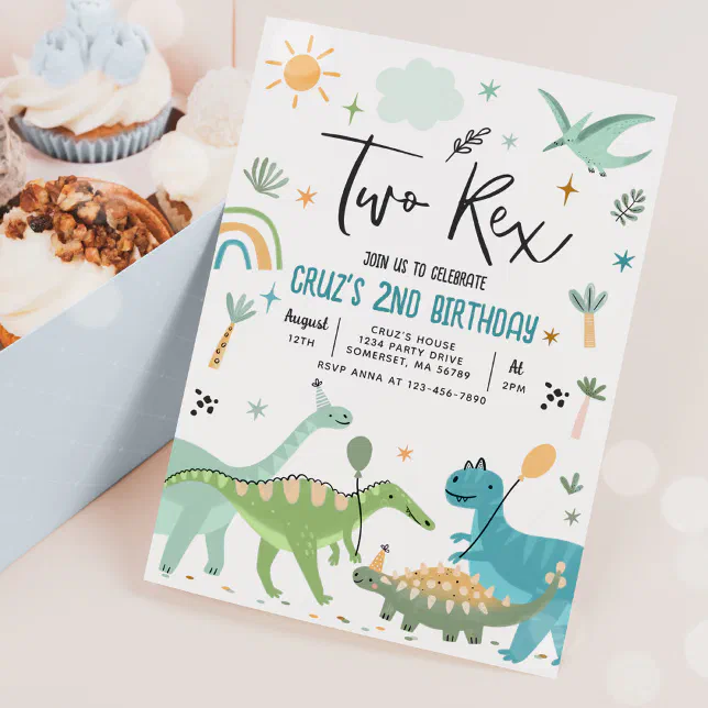 Dinosaur Two Rex 2nd Birthday Party Invitation | Zazzle