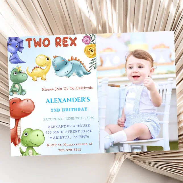 Dinosaur Two Rex Birthday Party Invitation | Zazzle