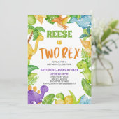 Dinosaur Two Rex T-Rex Second 2nd Birthday Party Invitation | Zazzle