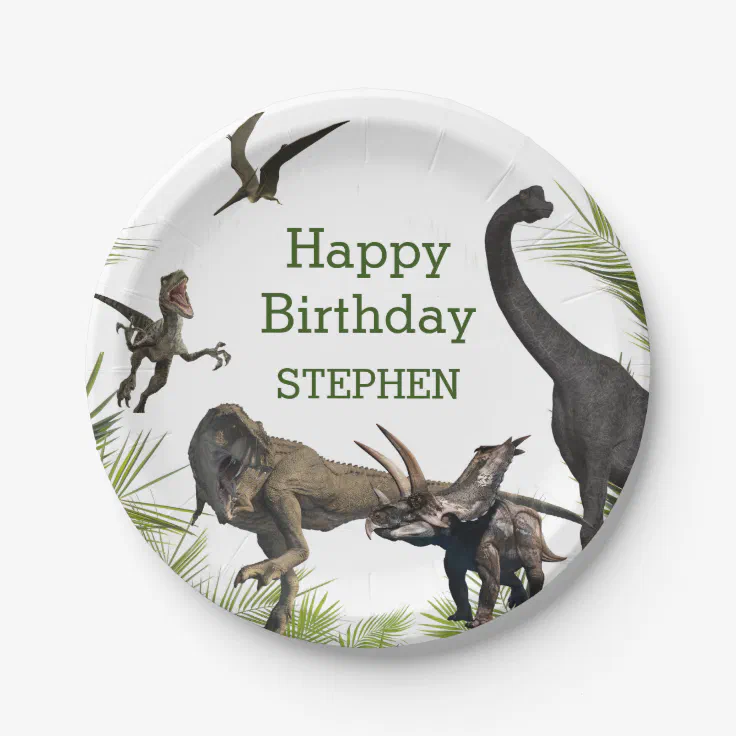 Dinosaur Tyrannosaurus Raptor Happy Birthday Paper Plates | Zazzle