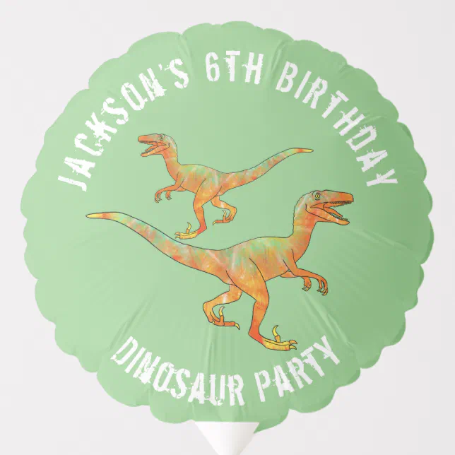 Dinosaur velociraptor Birthday Party Green Balloon | Zazzle
