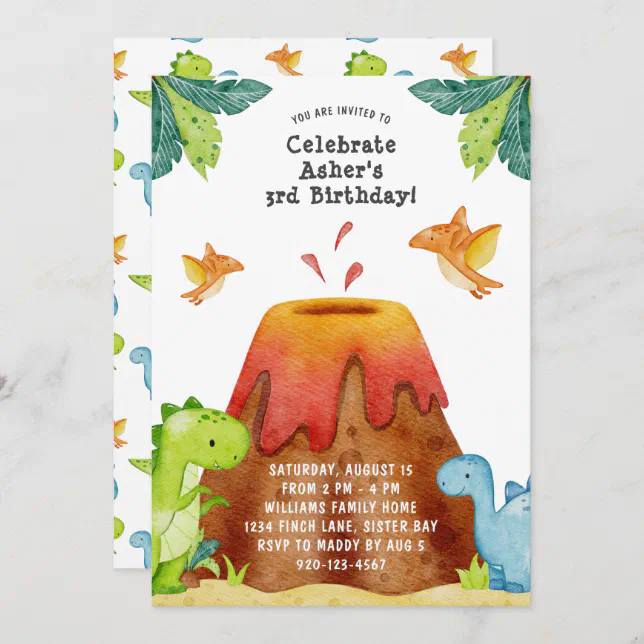 Dinosaur Volcano Birthday Party Invitation | Zazzle