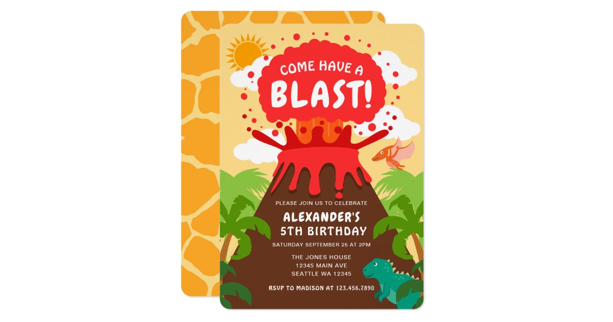 Dinosaur Volcano Kids Birthday Invitation | Zazzle.com