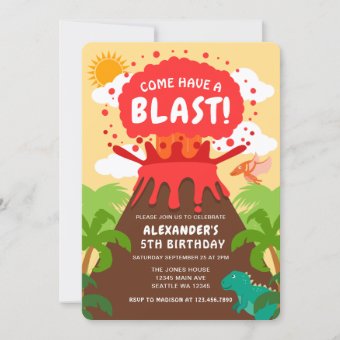 Dinosaur Volcano Kids Birthday Invitation | Zazzle