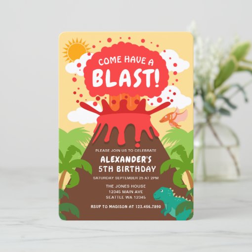 Dinosaur Volcano Kids Birthday Invitation | Zazzle