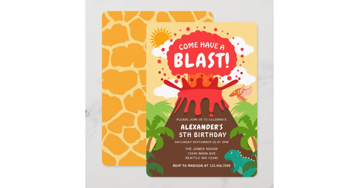 Dinosaur Volcano Kids Birthday Invitation | Zazzle