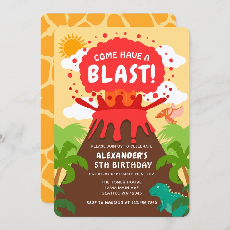 Dinosaur Volcano Kids Birthday Invitation | Zazzle