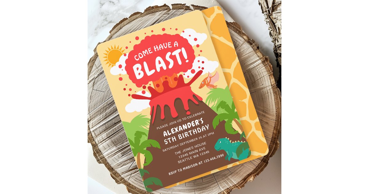 Dinosaur Volcano Kids Birthday Invitation | Zazzle