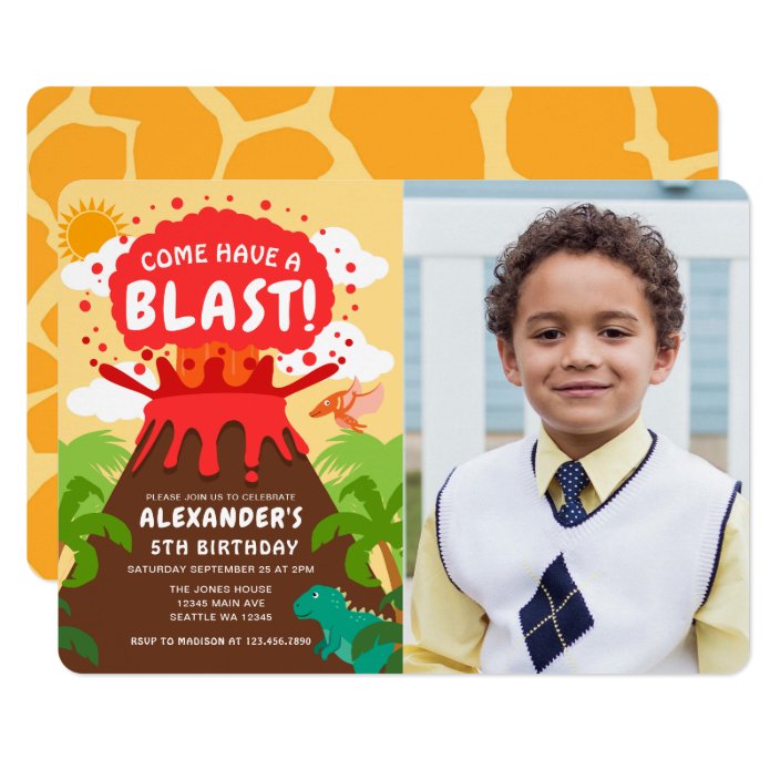 Dinosaur Volcano Kids Birthday Photo Invitation | Zazzle.com