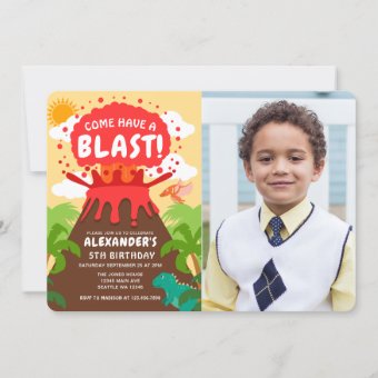 Dinosaur Volcano Kids Birthday Photo Invitation | Zazzle