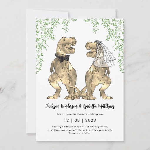 Dinosaur Wedding T-Rex Bride and Groom Invitation | Zazzle