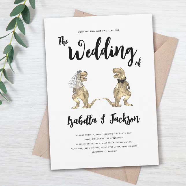Dinosaur Wedding T-Rex Bride and Groom Invitation | Zazzle