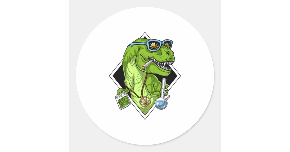 Dinosaur Weed T-Shirt T-Rex Dinosaur Stoner Classic Round Sticker | Zazzle