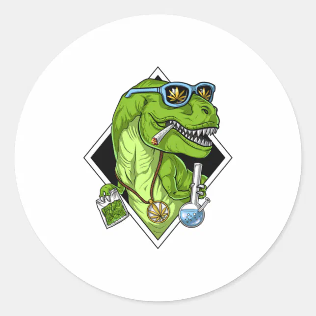 Dinosaur Weed T-Shirt T-Rex Dinosaur Stoner Classic Round Sticker | Zazzle