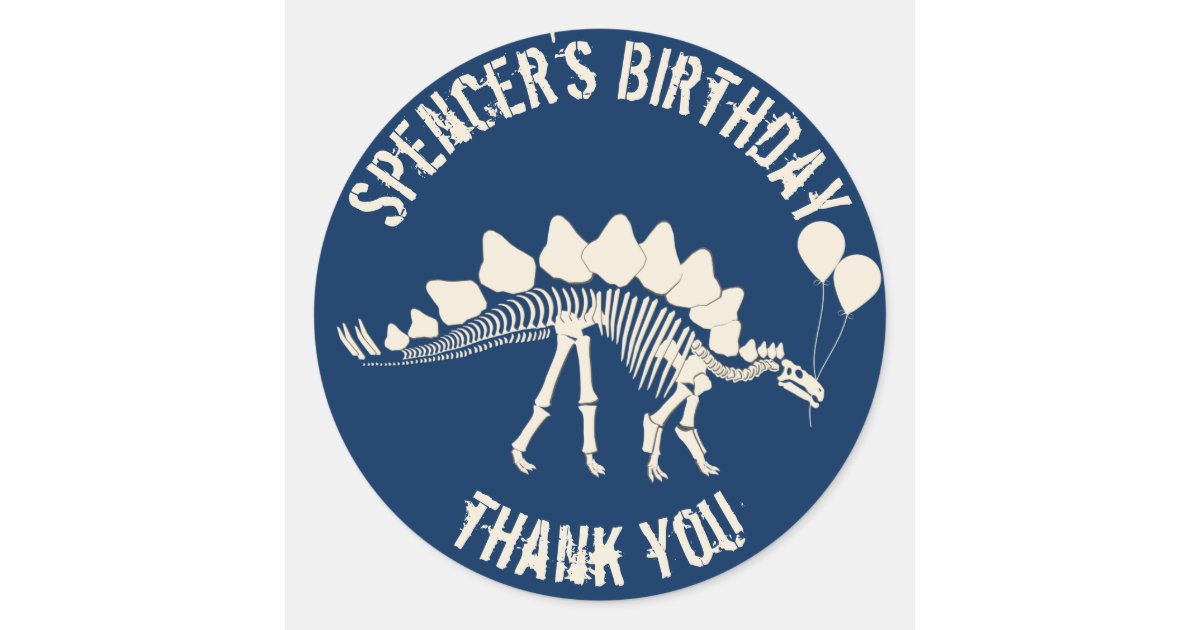 Dinosaur with Balloons Thank You Classic Round Sticker | Zazzle