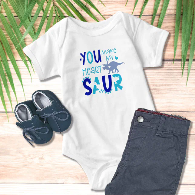 Dinosaur You Make My Heart Saur Cute Boy Baby Bodysuit | Zazzle