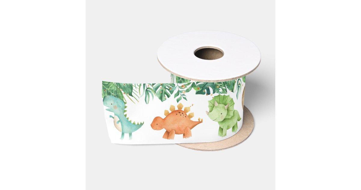 Dinosaurs Baby Shower Birthday Gold Confetti Satin Ribbon | Zazzle
