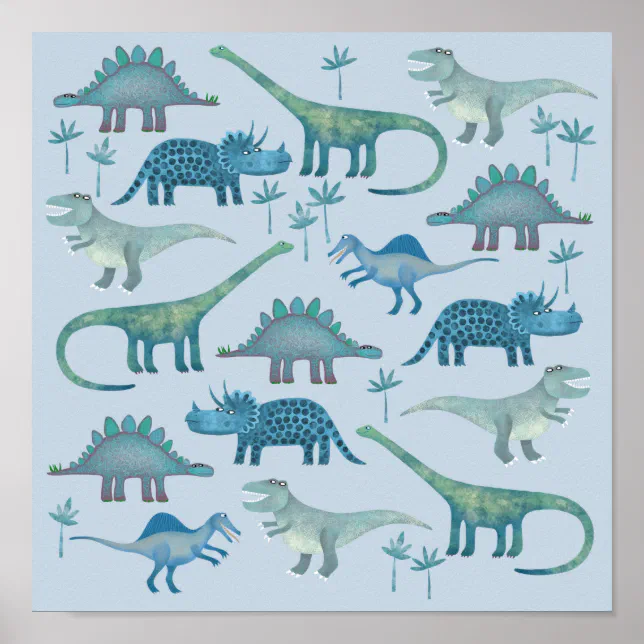 Dinosaurs Blue Poster | Zazzle