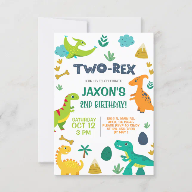 Dinosaurs boy TWO-REX 2nd birthday invitation. Invitation | Zazzle