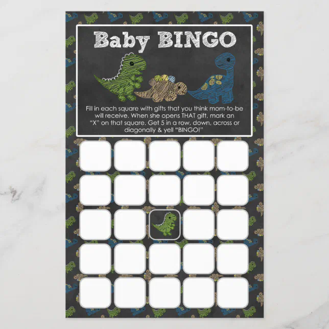 Dinosaurs Chalkboard Baby Shower Game BINGO Cards | Zazzle