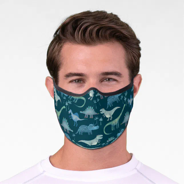 Dinosaurs Dark Green Premium Face Mask | Zazzle