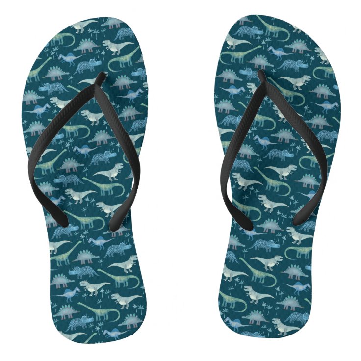 Dinosaurs Dark Pattern Flip Flops | Zazzle