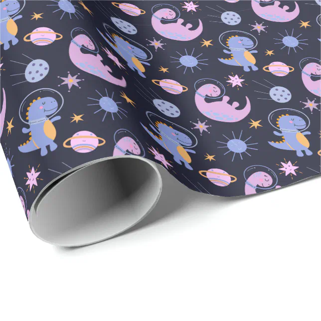 Dinosaurs In Space Pattern Wrapping Paper | Zazzle