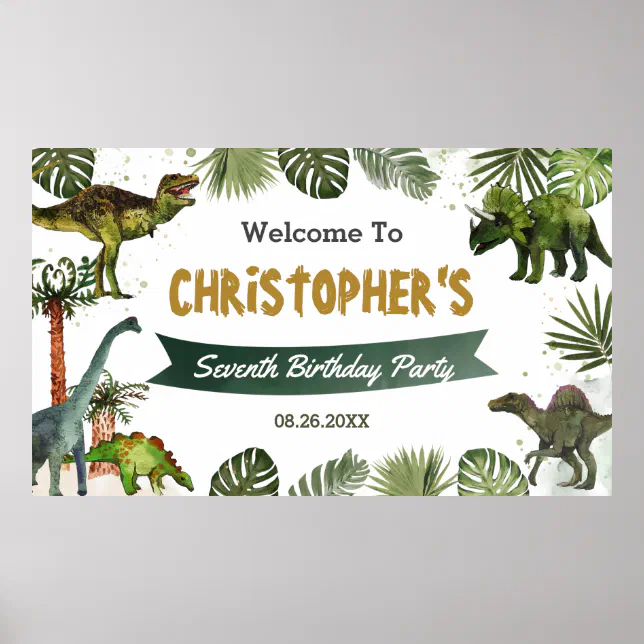 Dinosaurs Jurassic Birthday Party Welcome Backdrop Poster | Zazzle