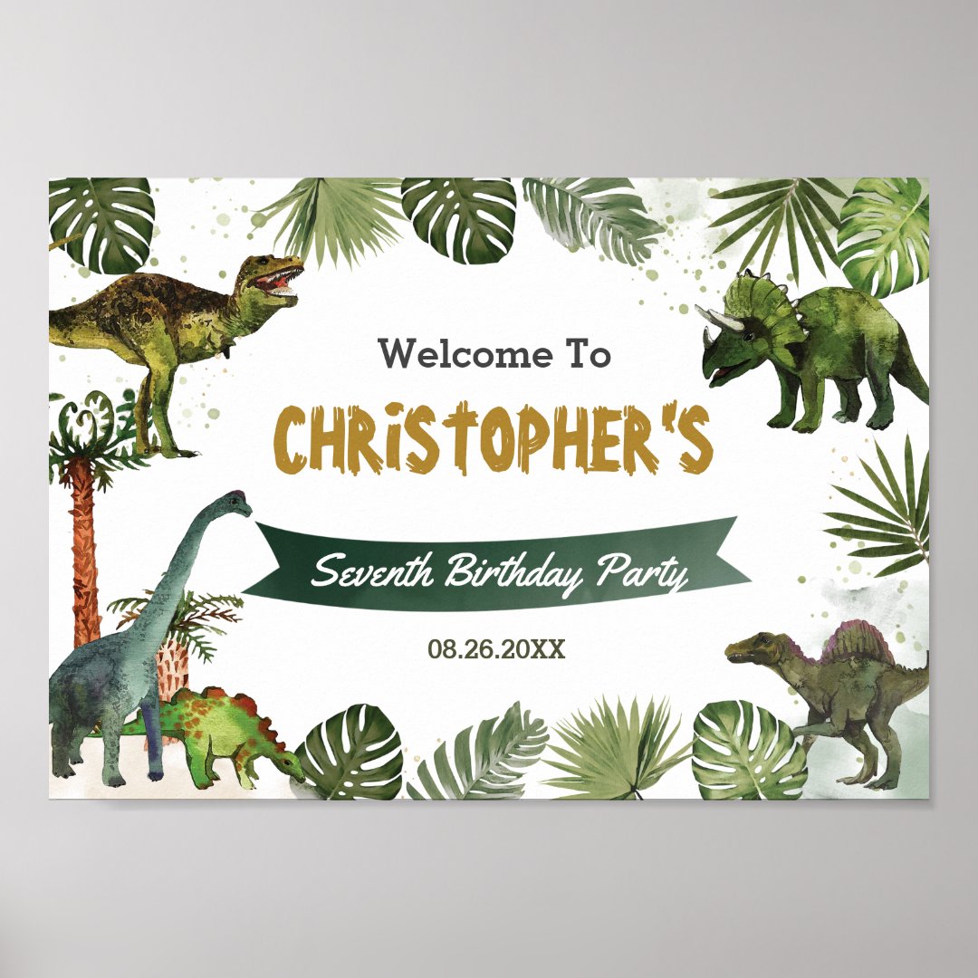 Dinosaurs Jurassic Birthday Party Welcome Sign A4 | Zazzle