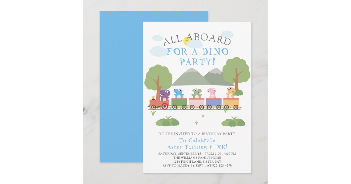Dinosaurs On A Train Birthday Invitation | Zazzle