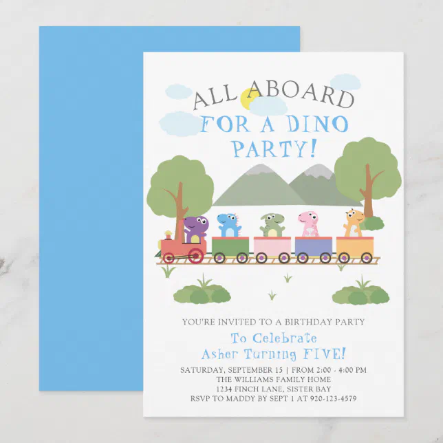 Dinosaurs On A Train Birthday Invitation | Zazzle