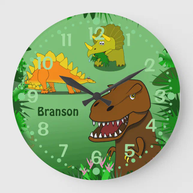 Dinosaurs Wall Clock for Kids Personalized Name | Zazzle