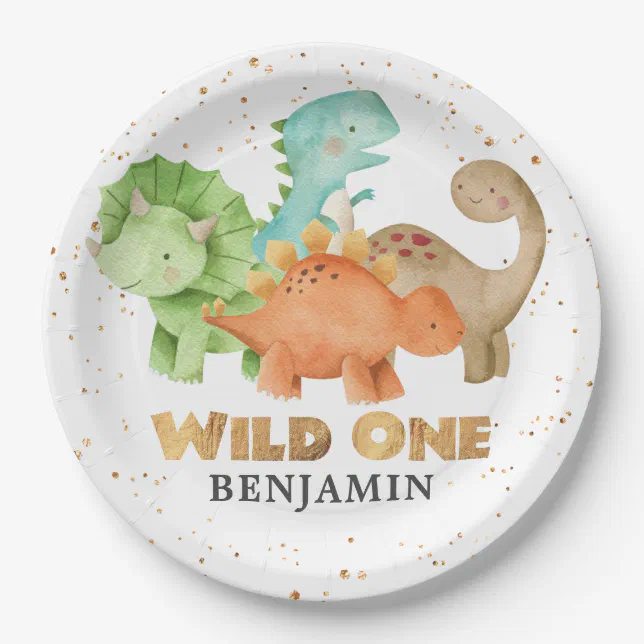 Dinosaurs Wild One Jurassic 1st Birthday Paper Pla Paper Plates | Zazzle