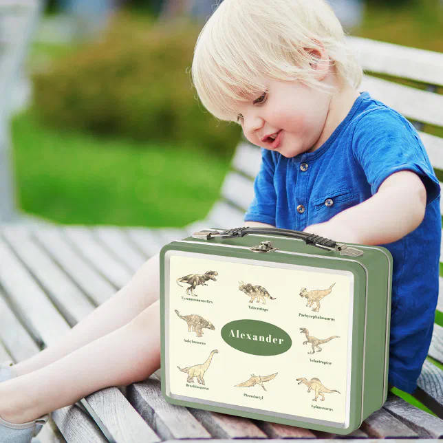 Dinosaurs with Names School Personalized Metal Lunch Box | Zazzle
