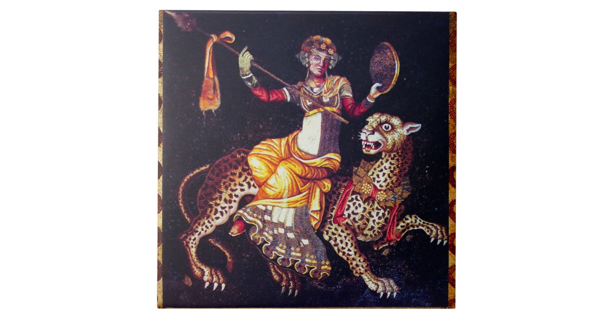 DIONYSOS WITH A SPEAR RIDING LEOPARD Greek Mosaic Ceramic Tile | Zazzle