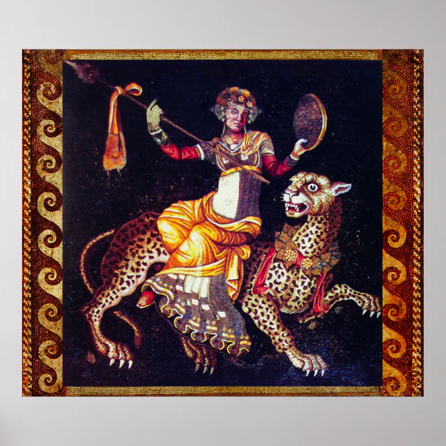 DIONYSOS WITH A SPEAR RIDING LEOPARD Greek Mosaic Poster | Zazzle