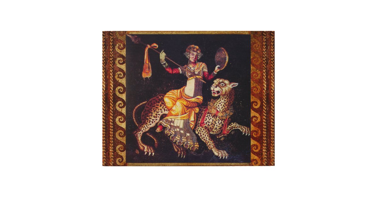 DIONYSOS WITH A SPEAR RIDING LEOPARD Greek Mosaic Wood Wall Art | Zazzle