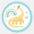 Diplodocus Dinosaur Birthday Party Favors Classic Round Sticker | Zazzle