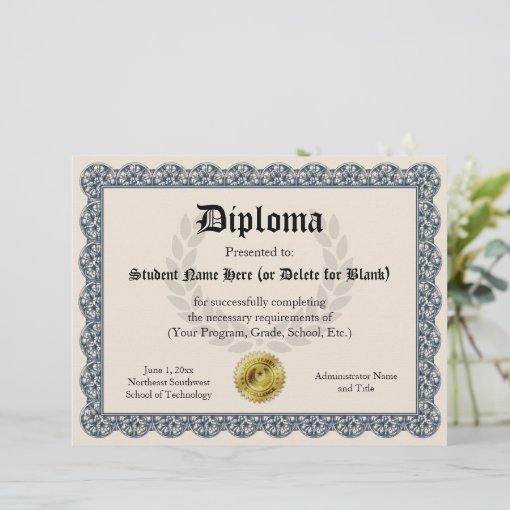 Diploma Certificate of Graduation Blue 8.5x11 | Zazzle