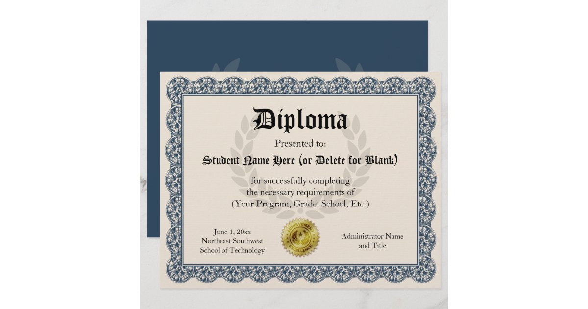 Diploma Certificate of Graduation Blue 8.5x11 | Zazzle