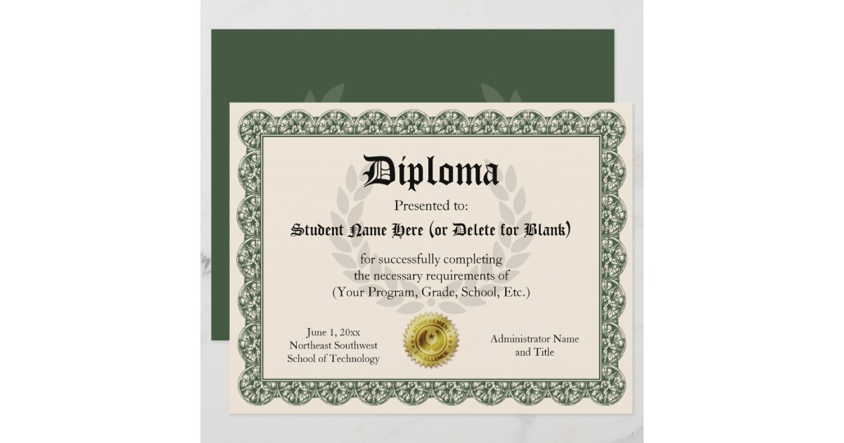 Diploma Certificate of Graduation Green 8.5x11 | Zazzle