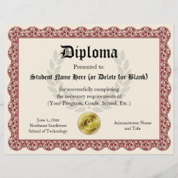 Diploma Certificate of Graduation Red 8.5x11 | Zazzle