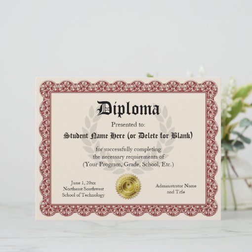 Diploma Certificate of Graduation Red 8.5x11 | Zazzle