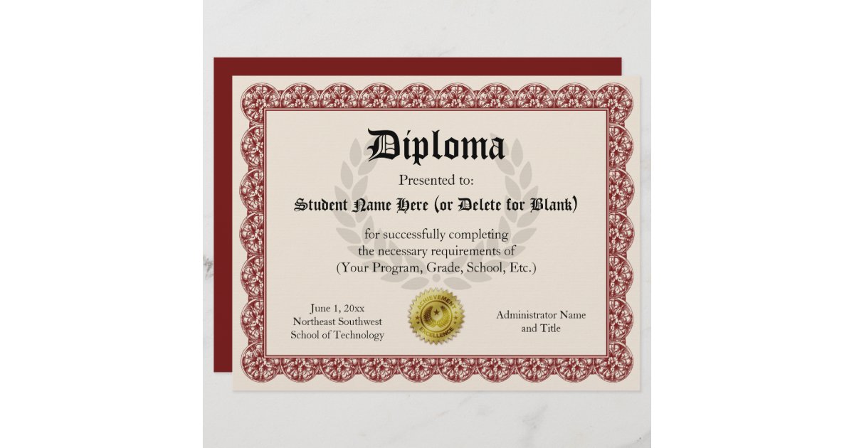 Diploma Certificate of Graduation Red 8.5x11 | Zazzle