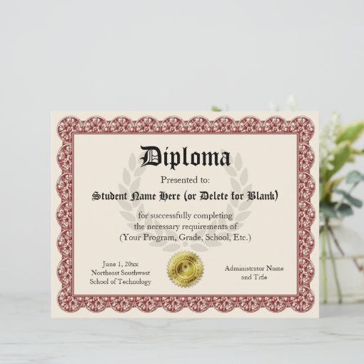 Diploma Certificate of Graduation Red 8.5x11 | Zazzle