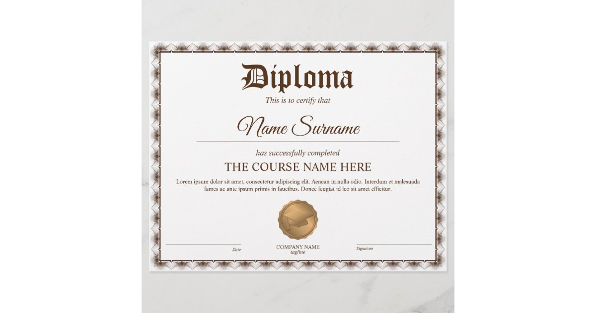 Diploma Certificate of Participation Award Course | Zazzle