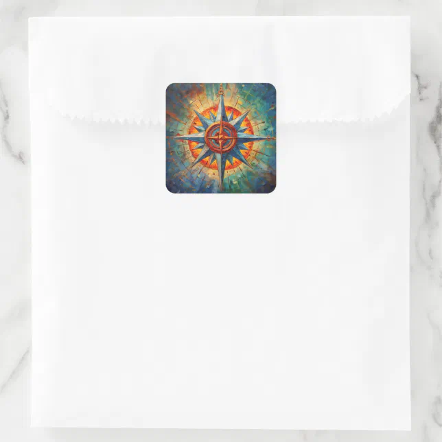 Direction in Chaos (Compass Rose) Square Sticker | Zazzle
